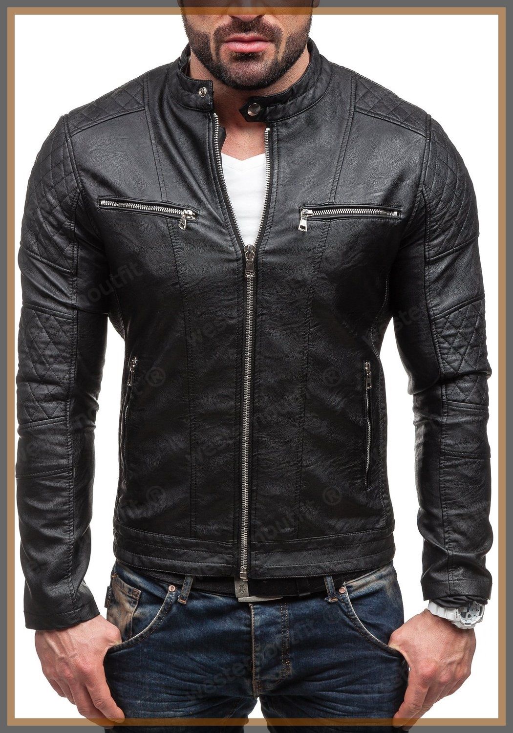Men's Genuine Lambskin Leather Jacket Black Slim Fit Motorcycle Biker ...