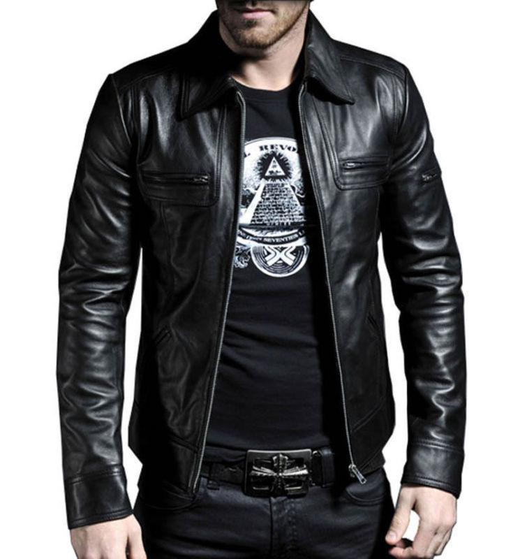 Men's Genuine Lambskin Leather Jacket Black Slim Fit Motorcycle Biker Jacket-024 on Luulla