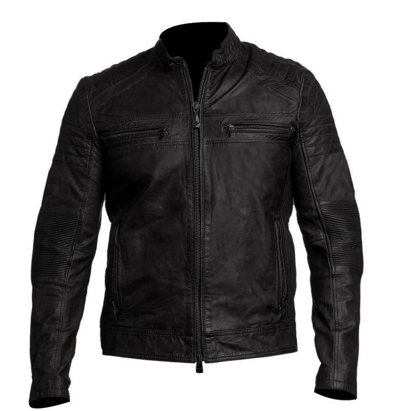Men's Genuine Lambskin Leather Jacket Black Slim Fit Motorcycle Biker ...