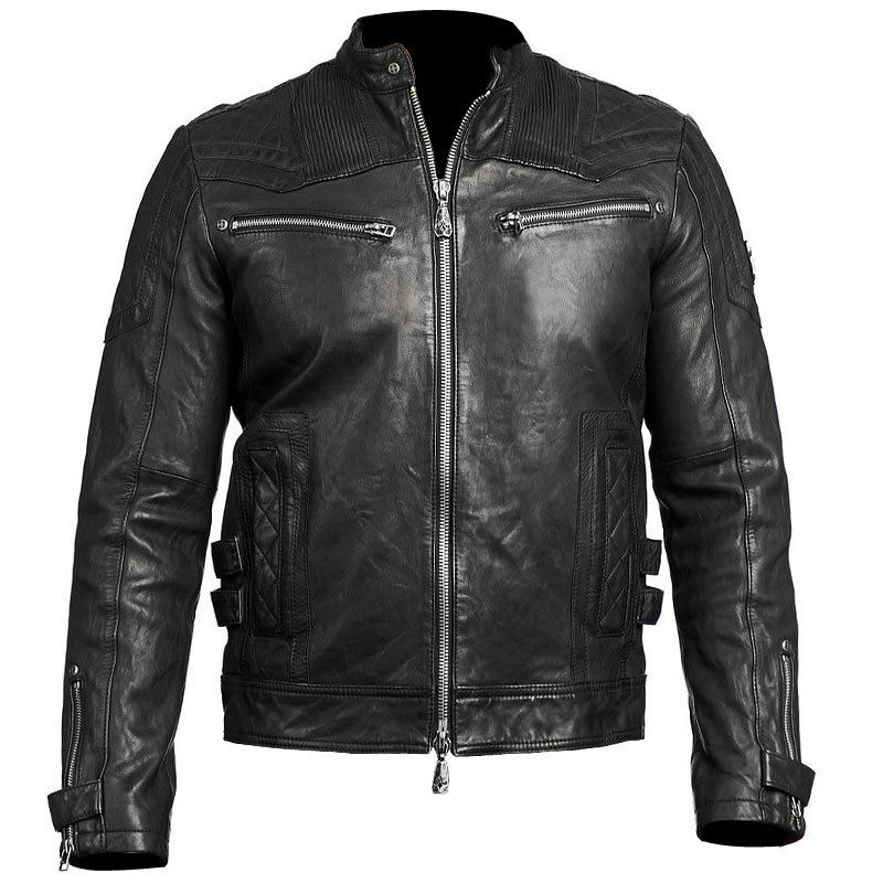 Men's Genuine Lambskin Leather Jacket Black Slim Fit Motorcycle Biker Jacket-030 on Luulla